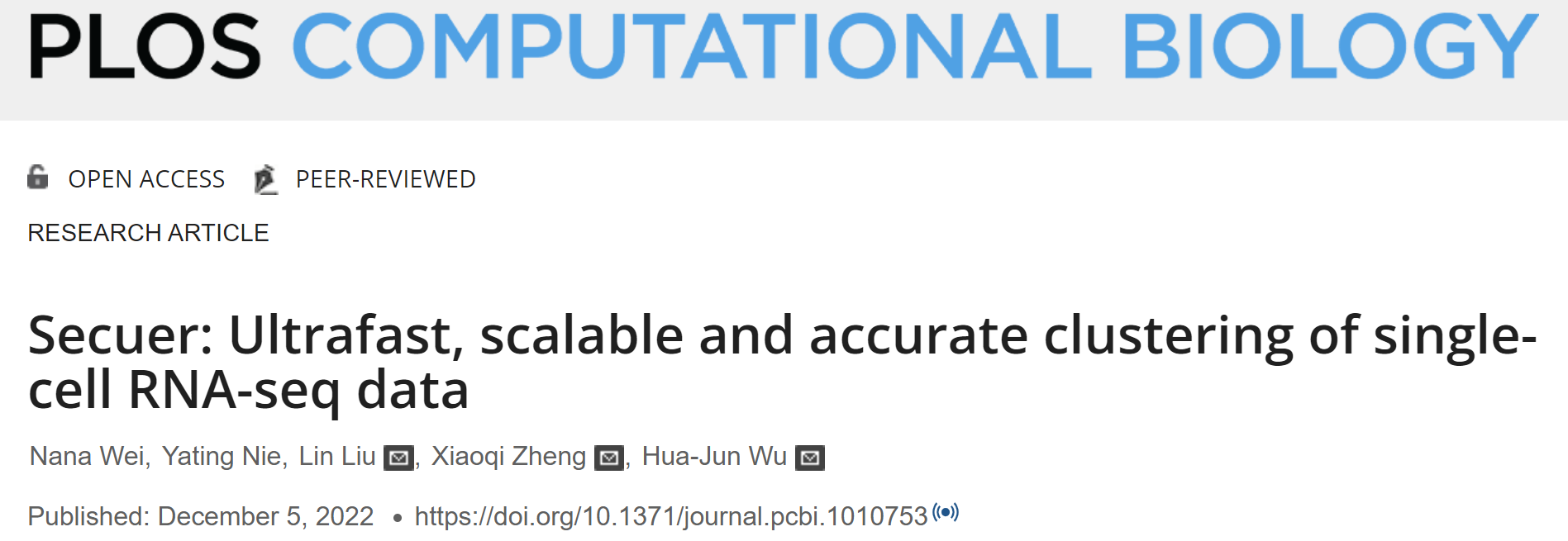 PLOS CB｜吴华君/郑小琪/刘林团队开发图谱级单细胞数据高效聚类算法Secuer-Center for Single-Cell Omics